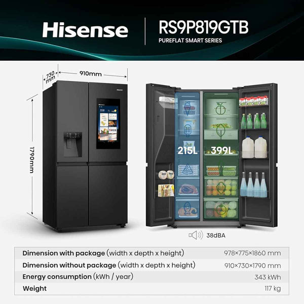 Hisense 819L Gross / 614L Net Side by Side Refrigerator – RS9P819GTB ...