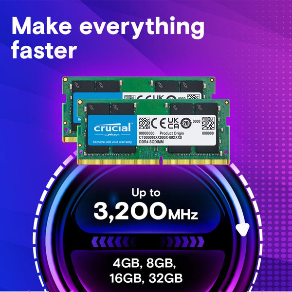 Crucial 16GB DDR4 SODIMM Memory Module, 3200MHz Clock Speed, 22-22-22 ...